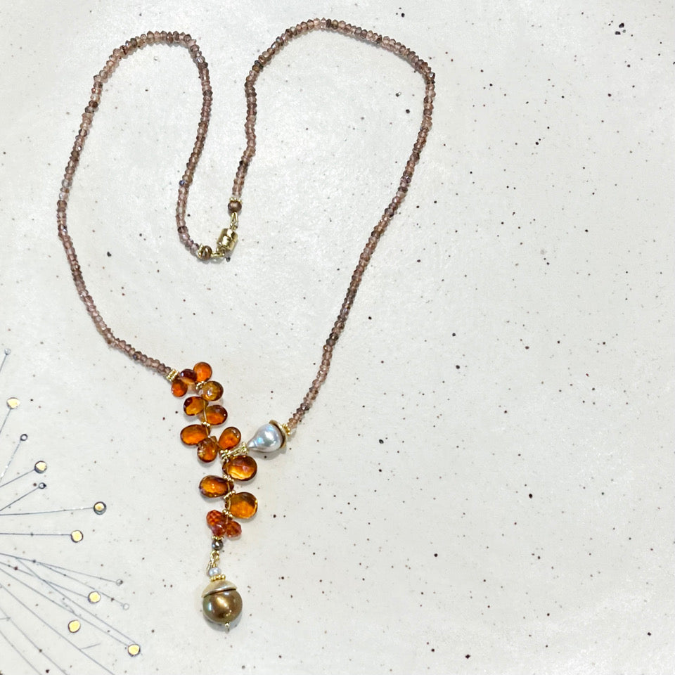 MA-717 Andalucite Bead Necklace, Citrine Briolettes, Brown Fresh Water ...
